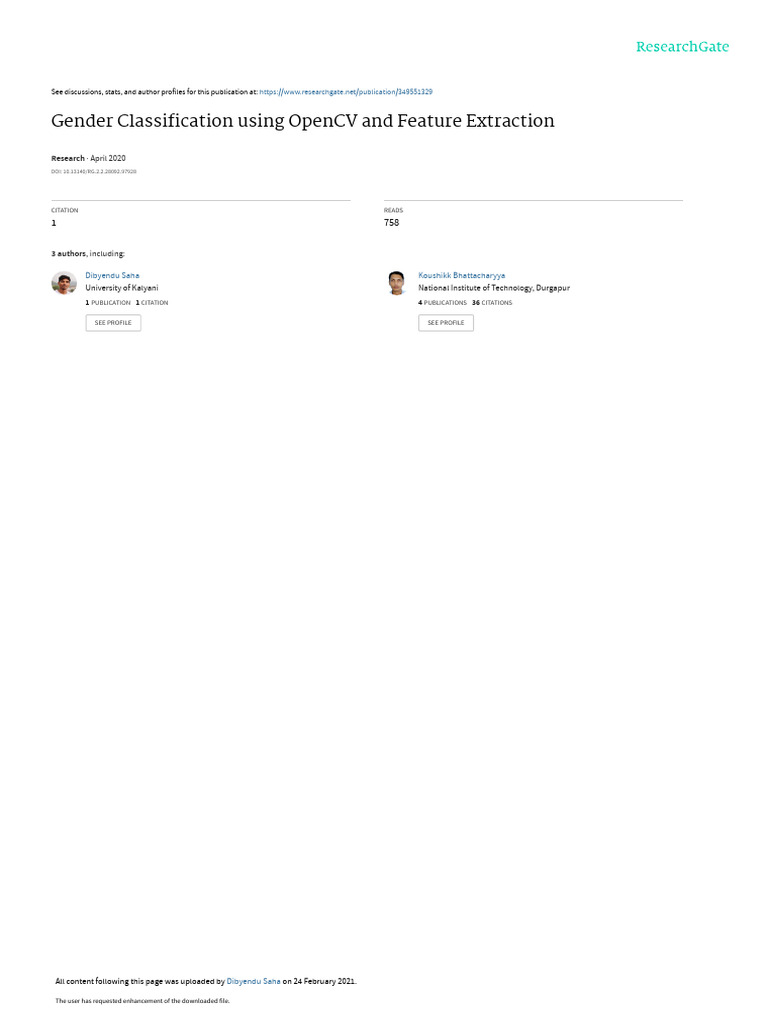 Gender Classification Using OpenCV and Feature Extraction | PDF | Applied Mathematics