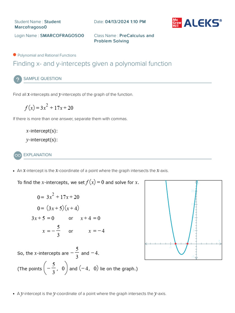 13.2 - Polynomial and Rational Functions - Finding X and y Intercepts Given A Polynomial ...