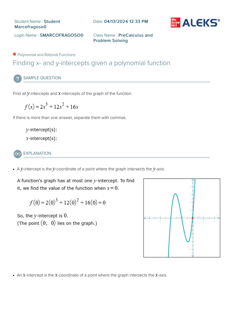 13 - Polynomial and Rational Functions - Finding X and y Intercepts Given A Polynomial Function ...