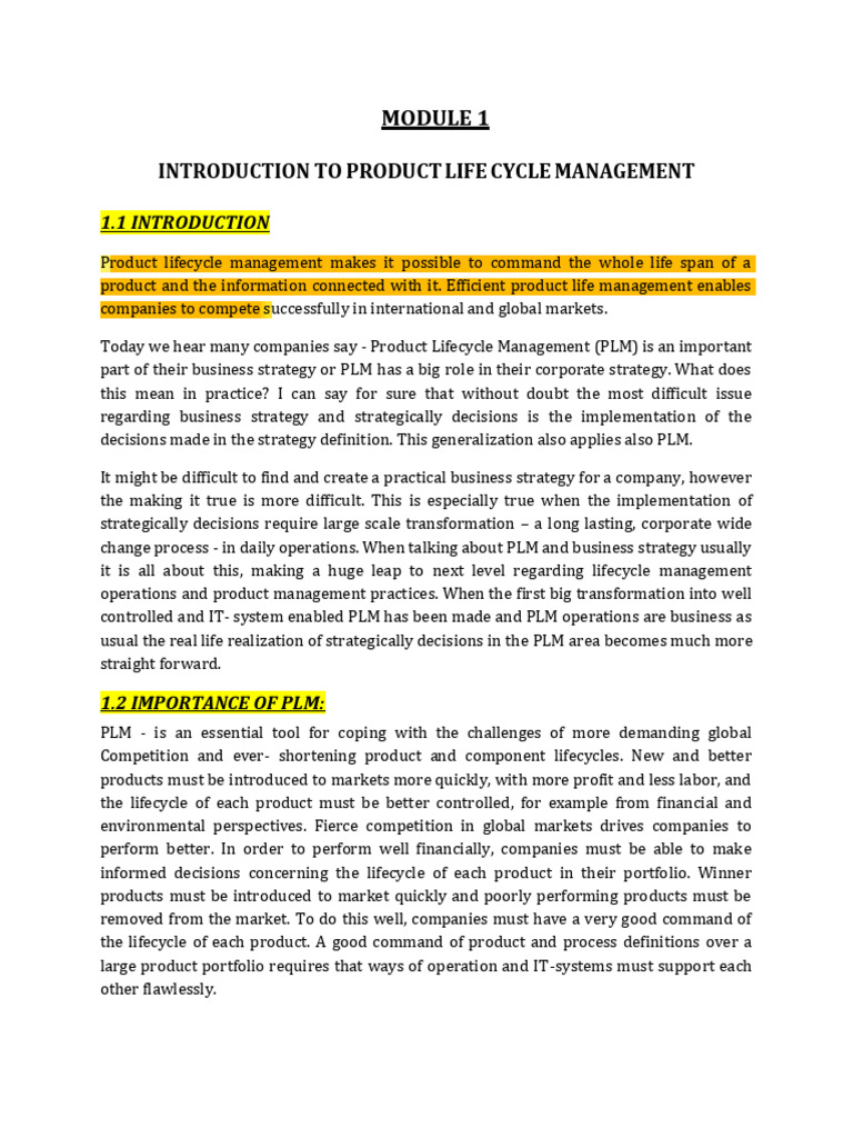 PLM Module 1 Notes | PDF | Computer Aided Design | Product Lifecycle