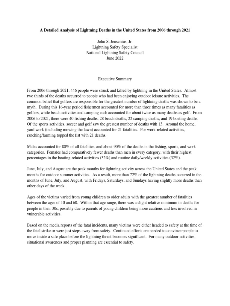 A Detailed Analysis of Lightning Deaths in The United States From 2006 ...