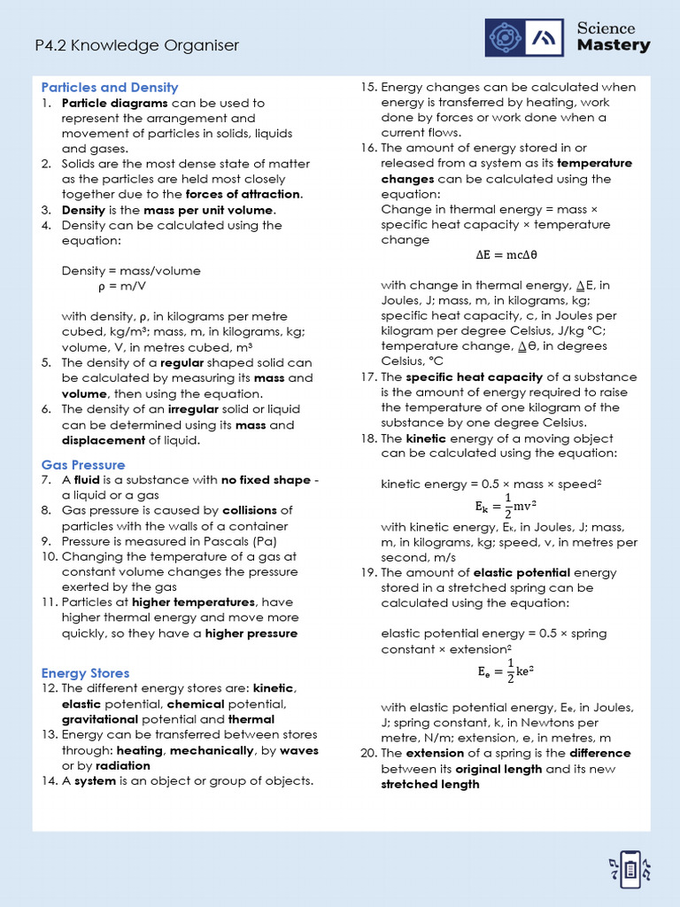 P4.2 Energy Conservation Knowledge Organiser | PDF | Pressure | Gases