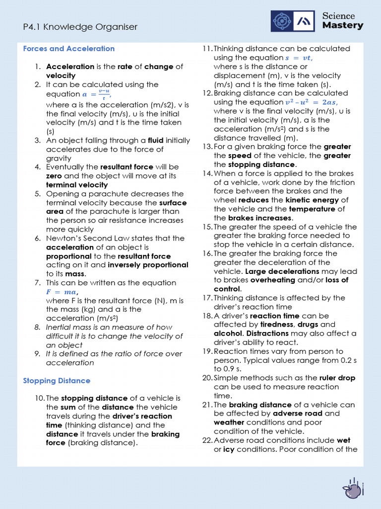 P4.1 Movement Knowledge Organiser | PDF | Force | Momentum