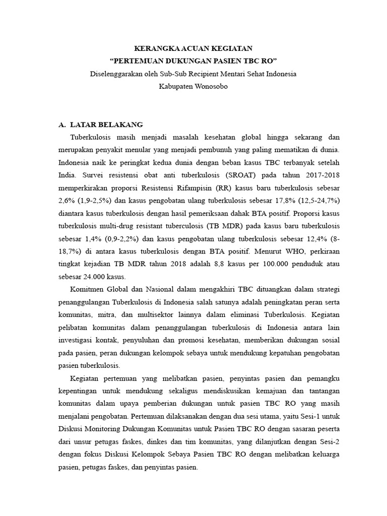 KAK Pertemuan Dukungan Pasien TB RO (BL 21) | PDF