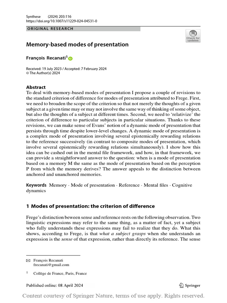 Memory-based_modes_of_presentation | PDF | Thought | Epistemology Memory-based_modes_of_presentation | PDF | Thought | Epistemology