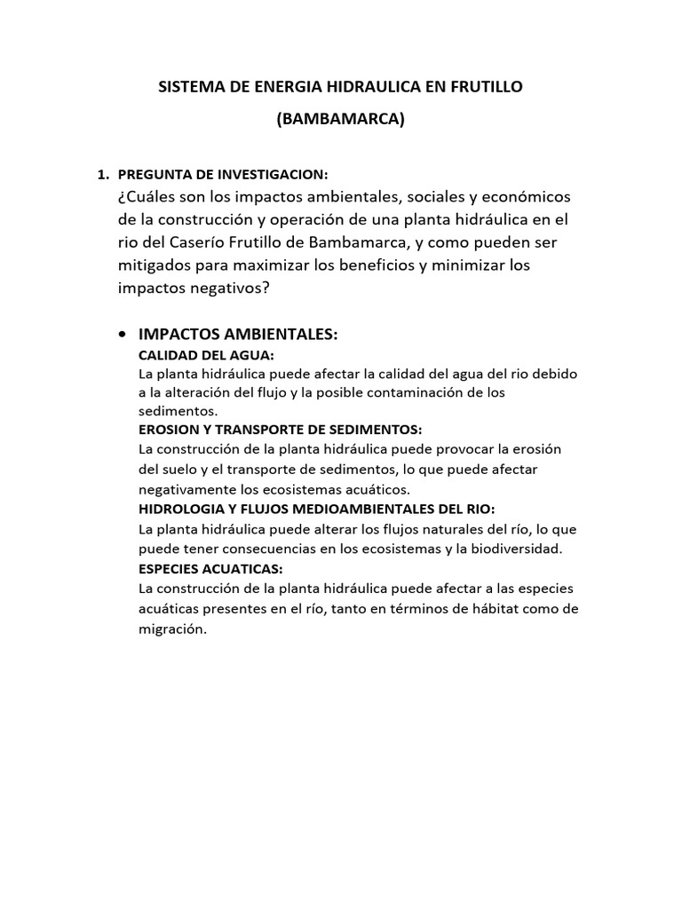 Sistema de Energia Hidraulica en Frutillo | PDF | Energía renovable ...