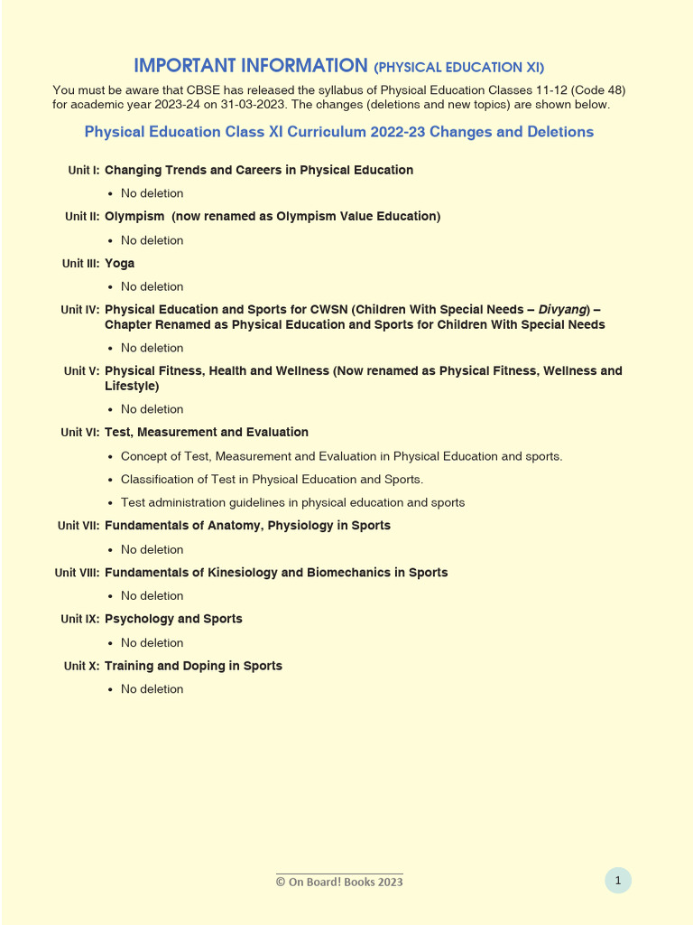 CBSE Physical Education Syllabus 2023-24 | PDF | Physical Education ...