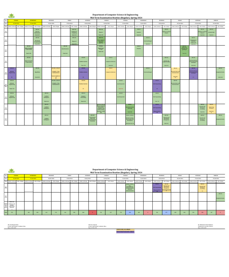 Updated Midterm Exam Schedule, CSE-Day, Spring 2024 | PDF | Electrical Engineering | Computer ...