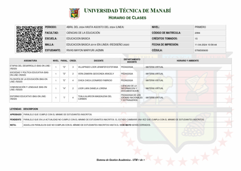 Horario de Clses Utm | PDF | Aprendizaje | Modificación de comportamiento