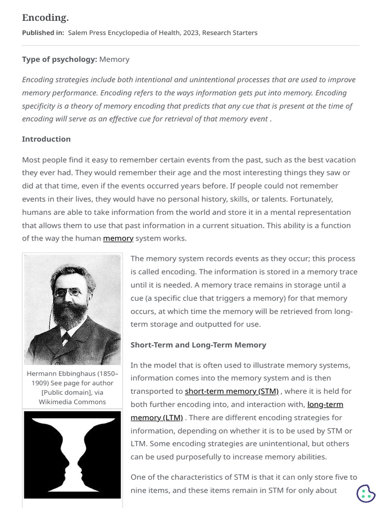Encoding. - EBSCO | PDF | Recall (Memory) | Memory