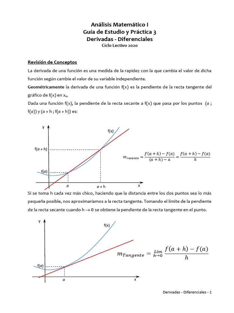 Guía 3 - Derivadas y Diferenciales Ejercicios | Descargar gratis PDF | Derivado | Pendiente