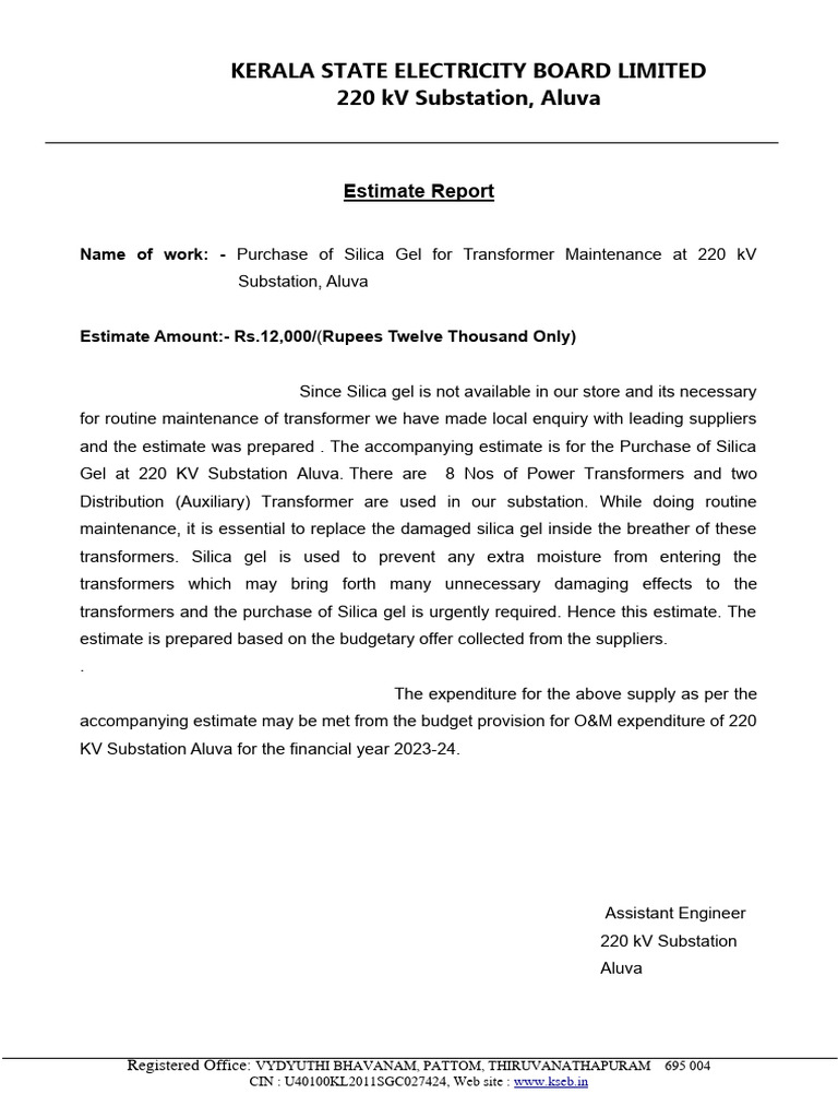 Estimate report Silica gel | PDF