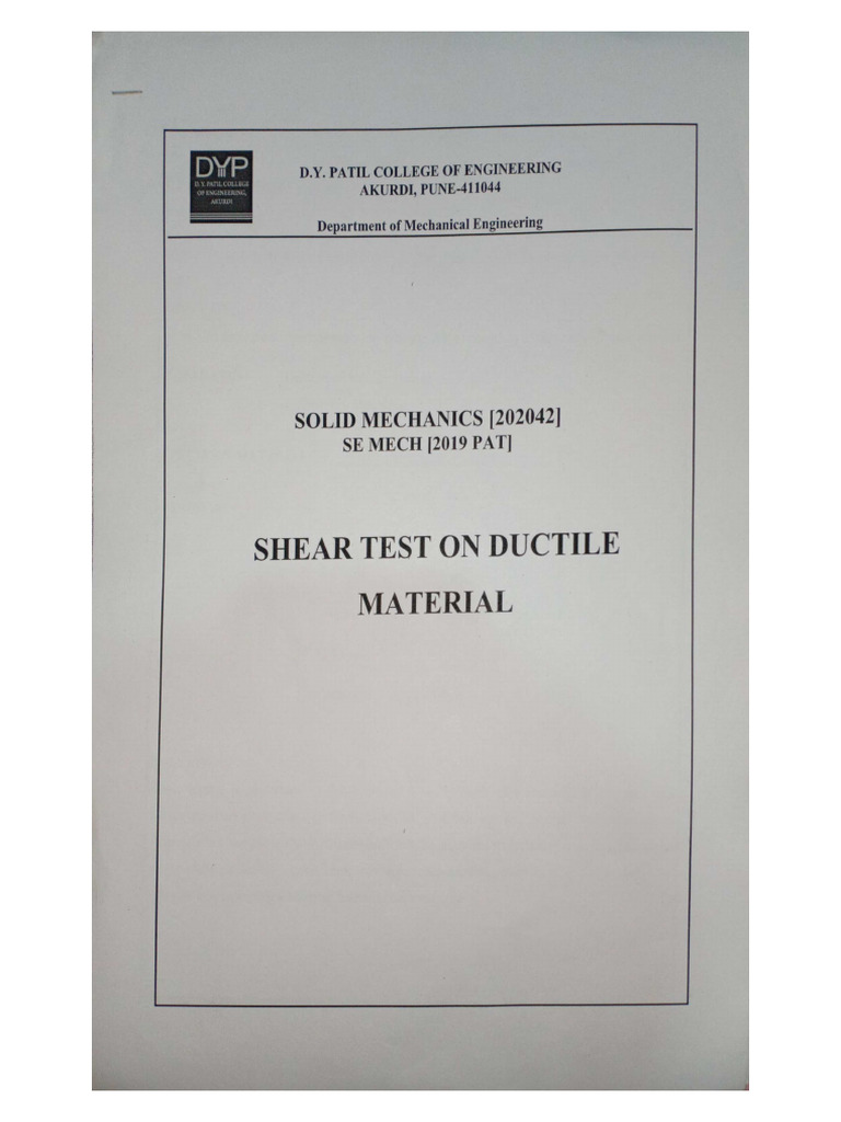Exp 3 Shear Test On Ductile Material | PDF