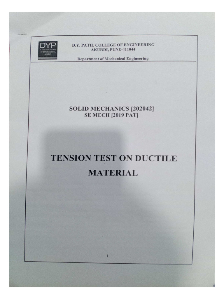 Exp 1 Tension Test On Ductile Material | PDF