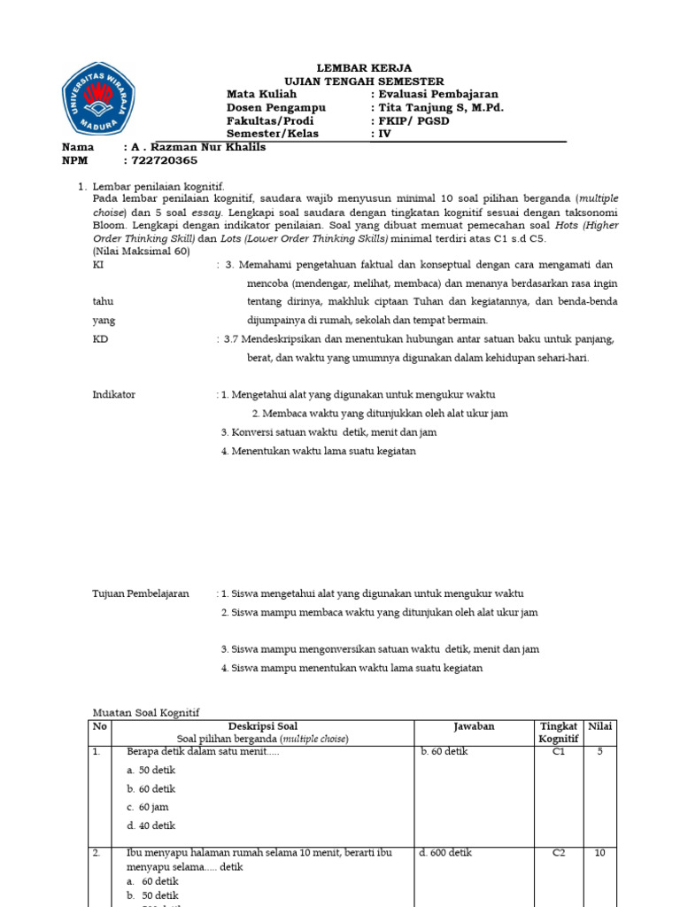 Lembar Kerja Uts Evaluasi 2024-2 | PDF