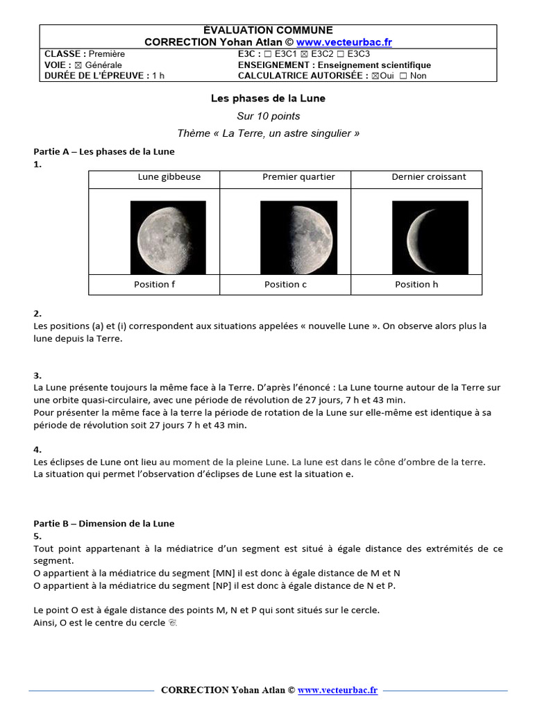 Phases de la Lune et Évaluation CM2 | PDF