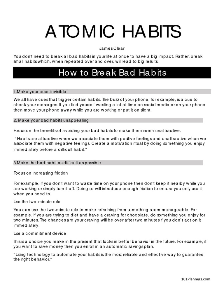 Atomic Habits Cheat Sheet How To Break Bad Habits | Download Free PDF ...