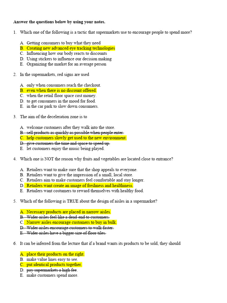 Answer The Questions Below by Using Your Notes | PDF | Supermarket | Retail