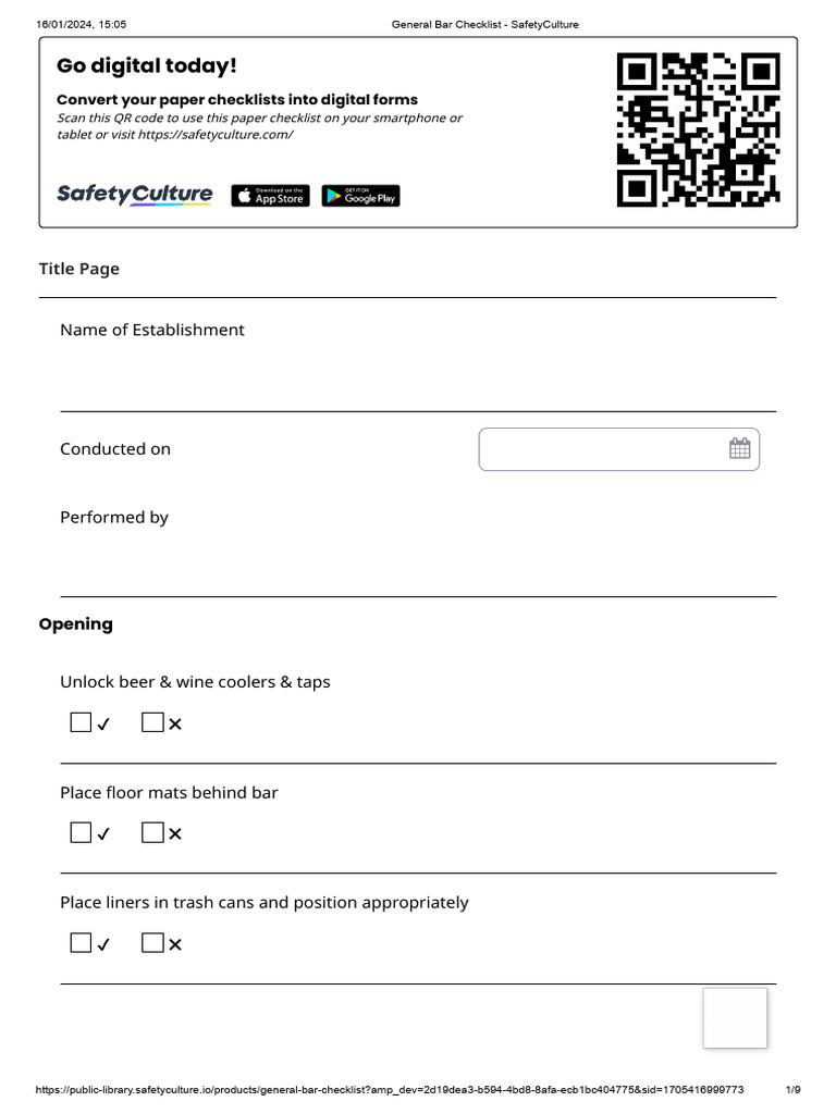 General Bar Safety Checklist | PDF | Drink | Alcoholic Drinks
