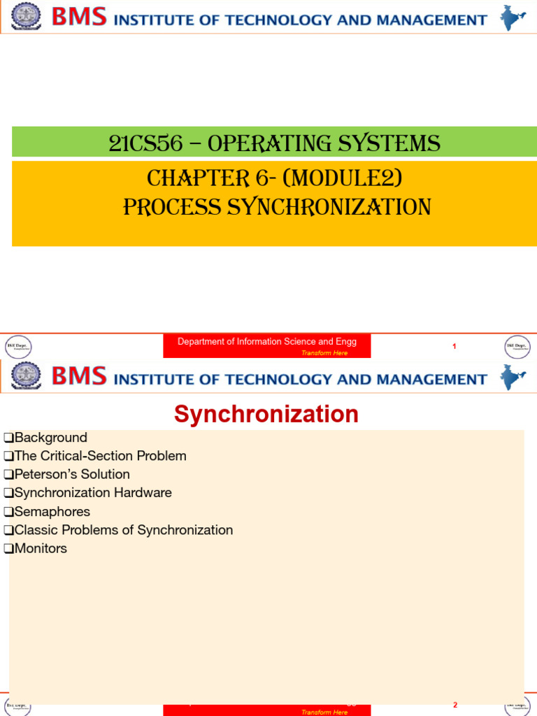 21cs56 Operating Systems Chapter 6 Module2 Process Synchronization Pdf Process 8774