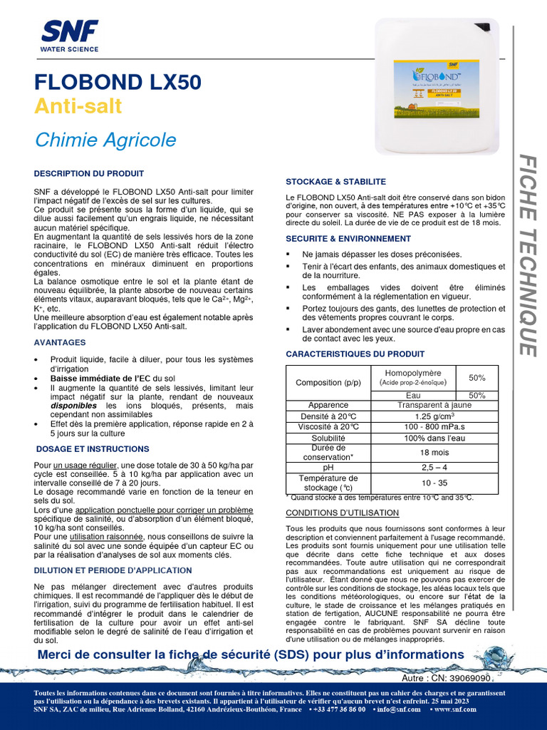 FLOBOND LX50 : Anti-sel pour cultures | PDF | Irrigation | Sol (pédologie)
