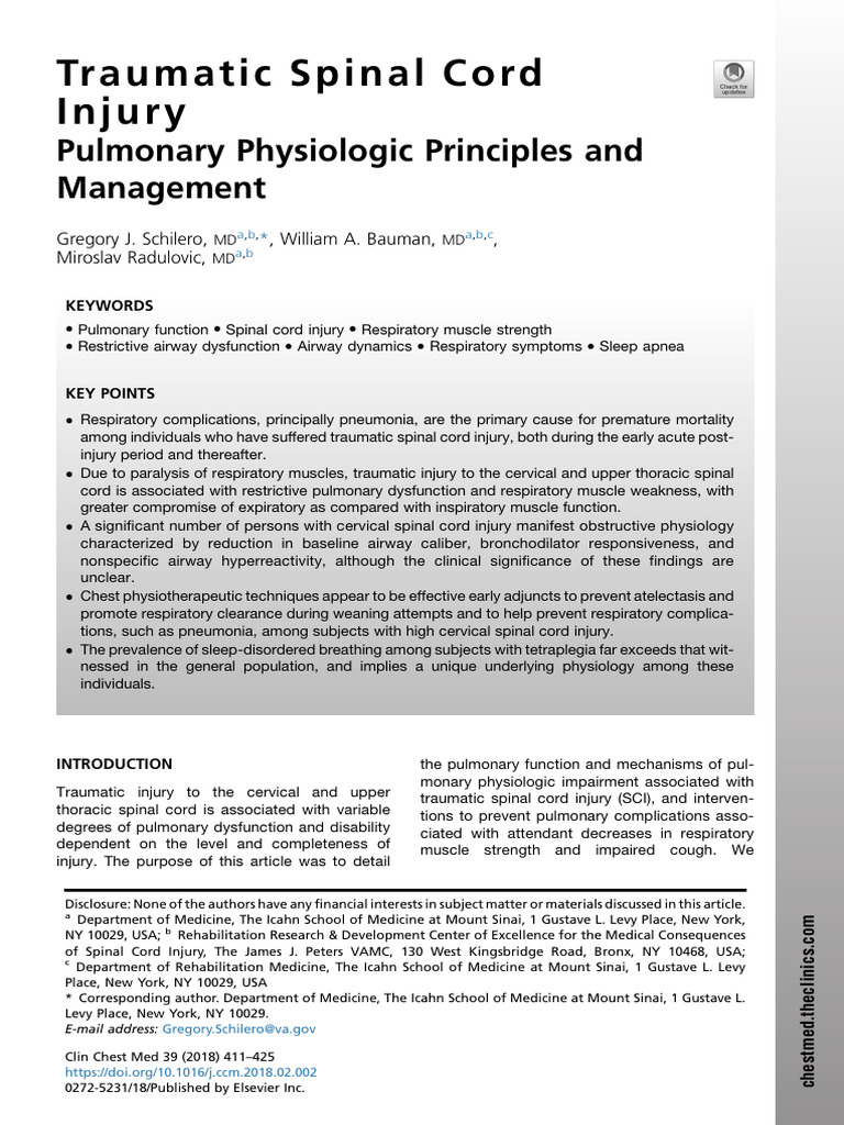 Traumatic Spinal Cord - Pulmonary Physiologic Principles and | PDF | Spinal Cord Injury | Anatomy