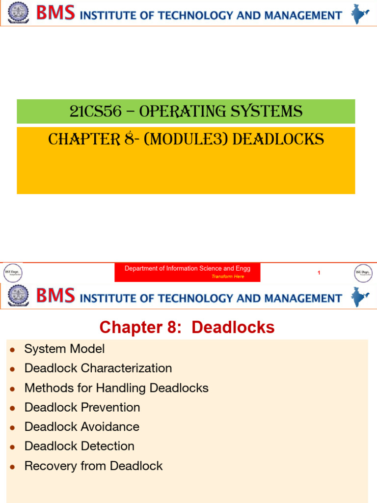 21CS56 - Operating Systems Chapter 8 - (Module3) Deadlocks: Department of Information Science ...