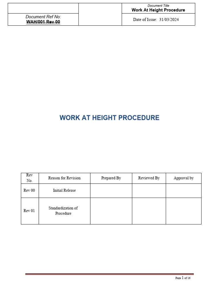 Work at Height Safety Procedure Guide | PDF | Scaffolding | Ladder