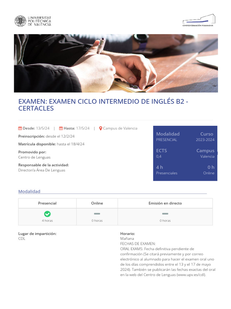 Examen Ciclo Intermedio de Ingles b2 Certacles - 96986 | PDF