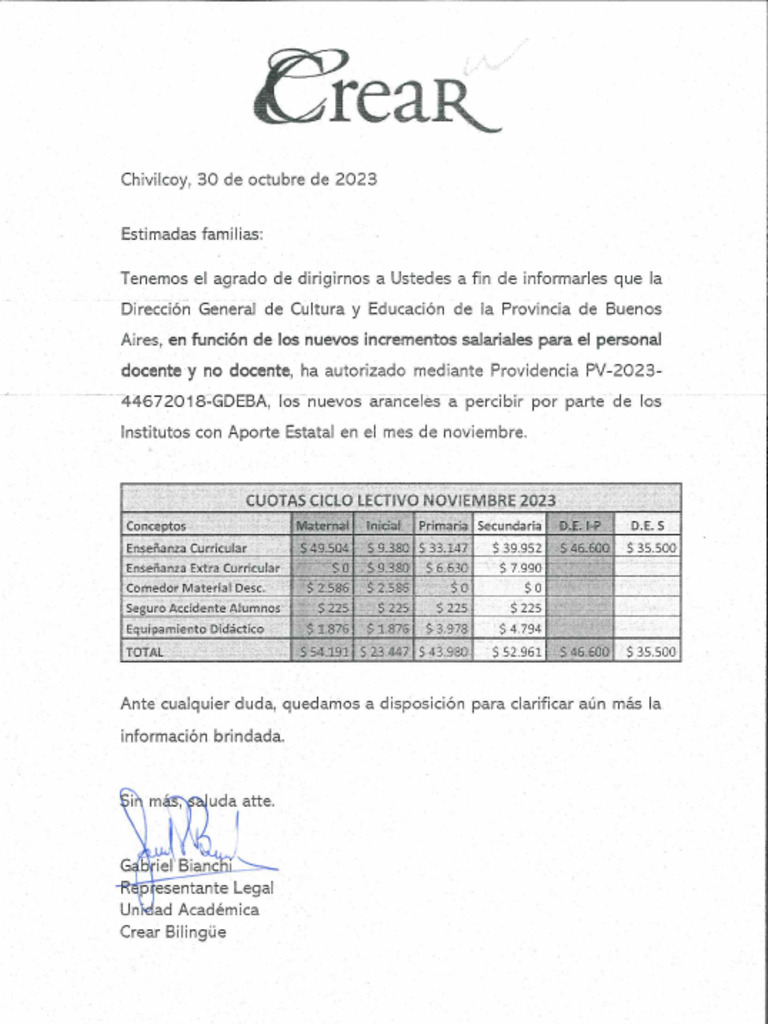 Aranceles Noviembre CREAR | PDF Aranceles Noviembre CREAR | PDF