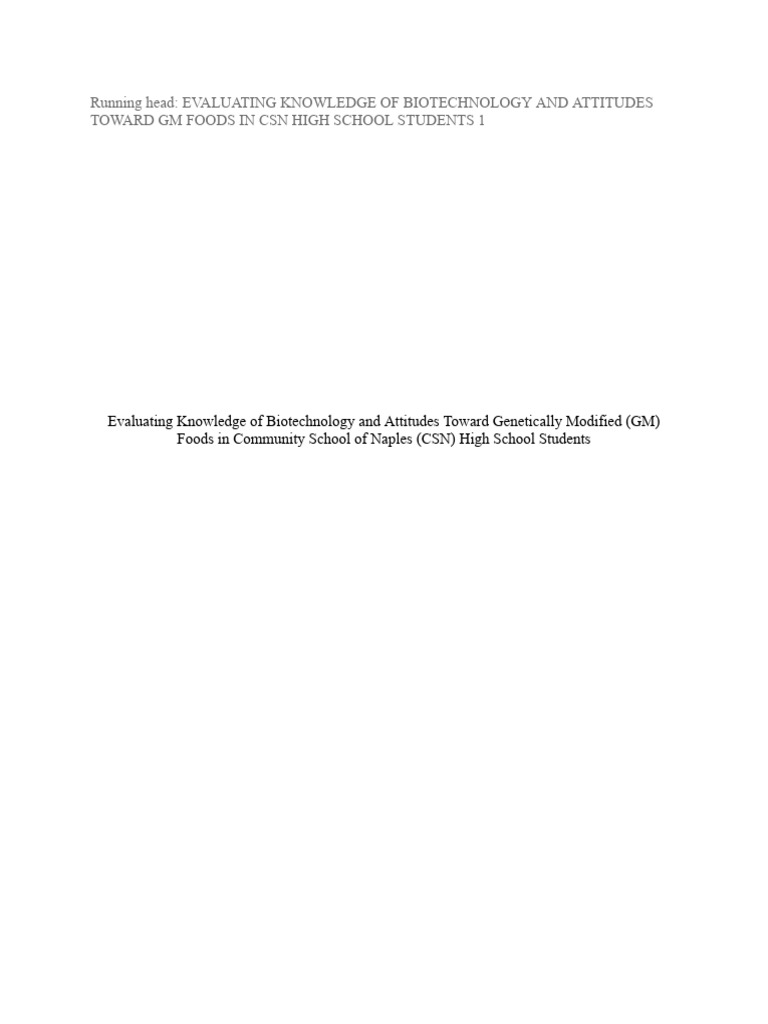 Evaluating Knowledge of Biotechnology and Attitudes Toward Genetically ...