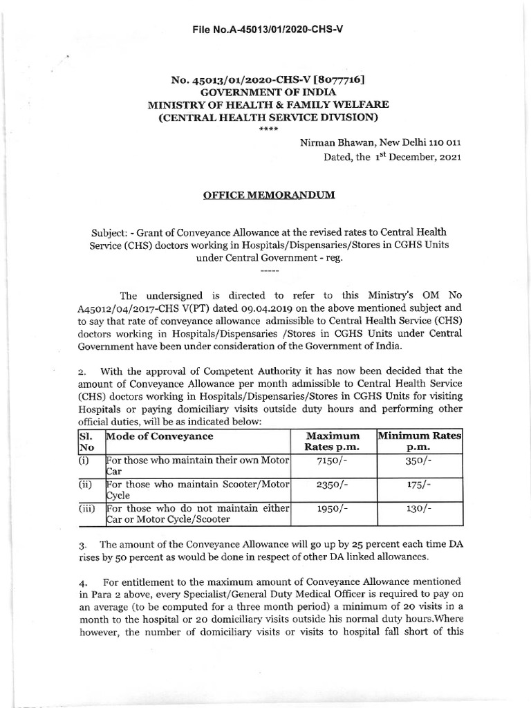Conveyance Allowance Order Dated 01122021 | PDF | Government Of India | Government