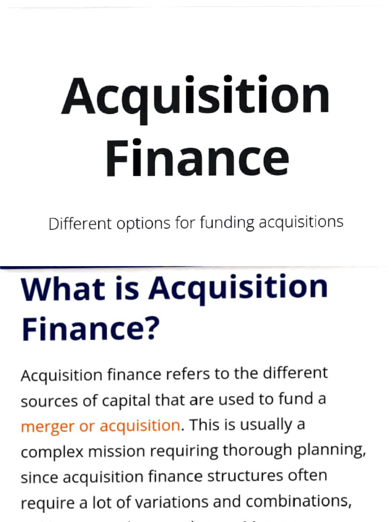 Acquisition Finance: Funding Options Explained | PDF | Mergers And ...