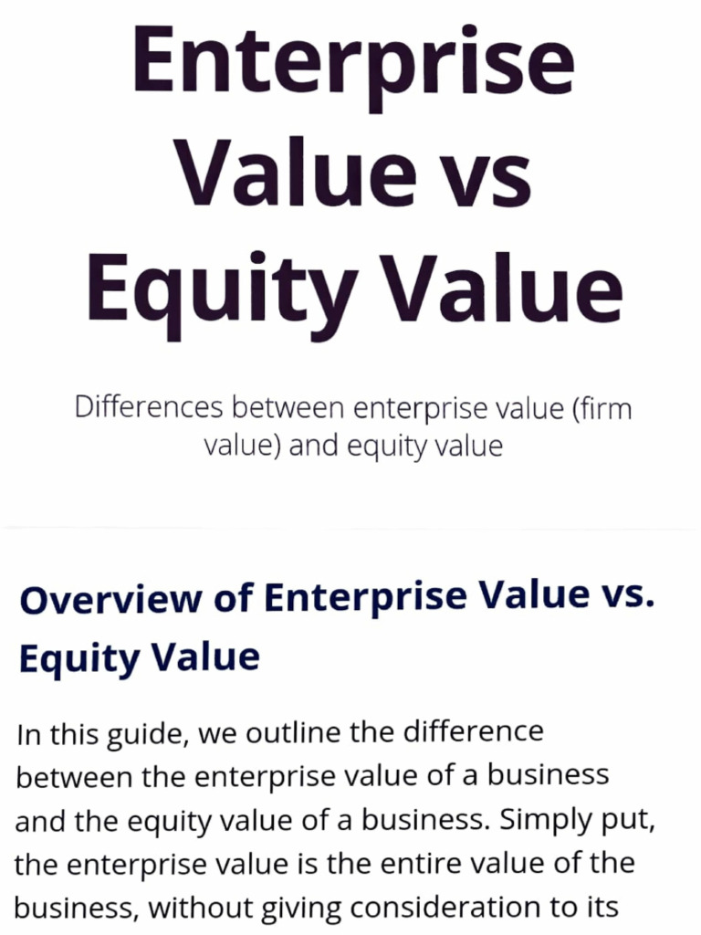 Enterprise vs Equity Value Explained | PDF | Equity (Finance ...
