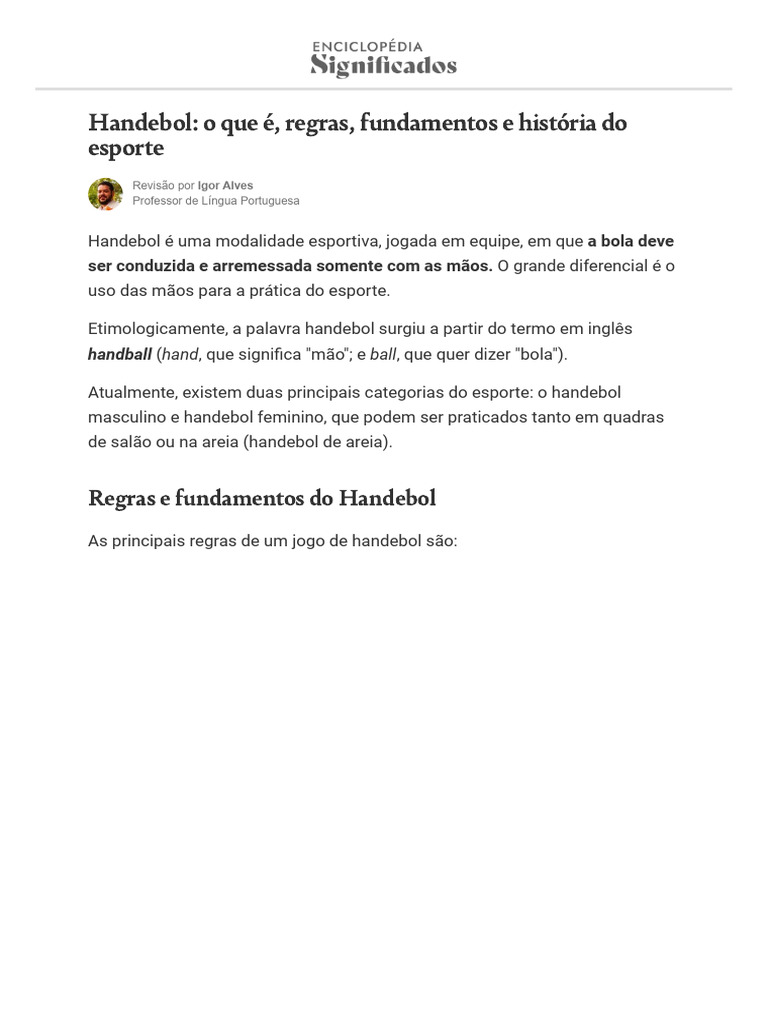 História e Regras do Handebol | PDF | Futebol | Esportes
