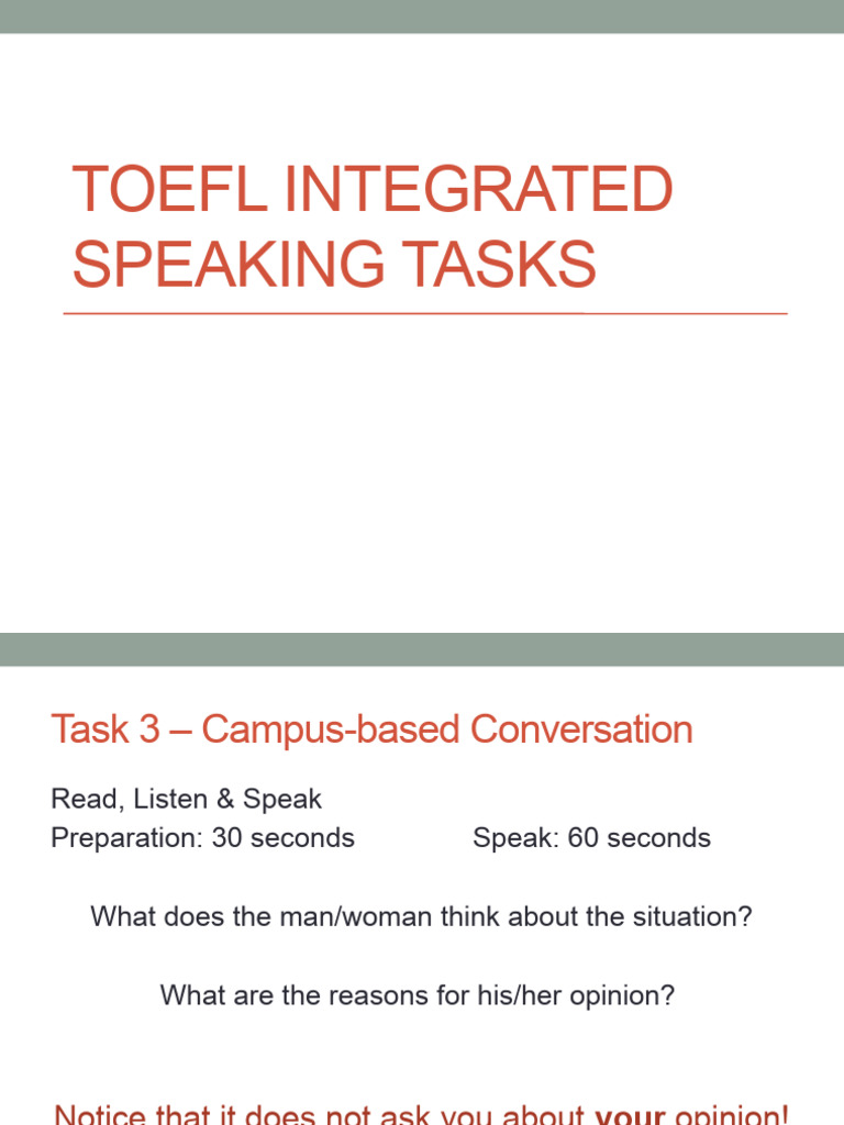 TOEFL Integrated Speaking Tasks Guide | PDF | Memory | Recall (Memory)