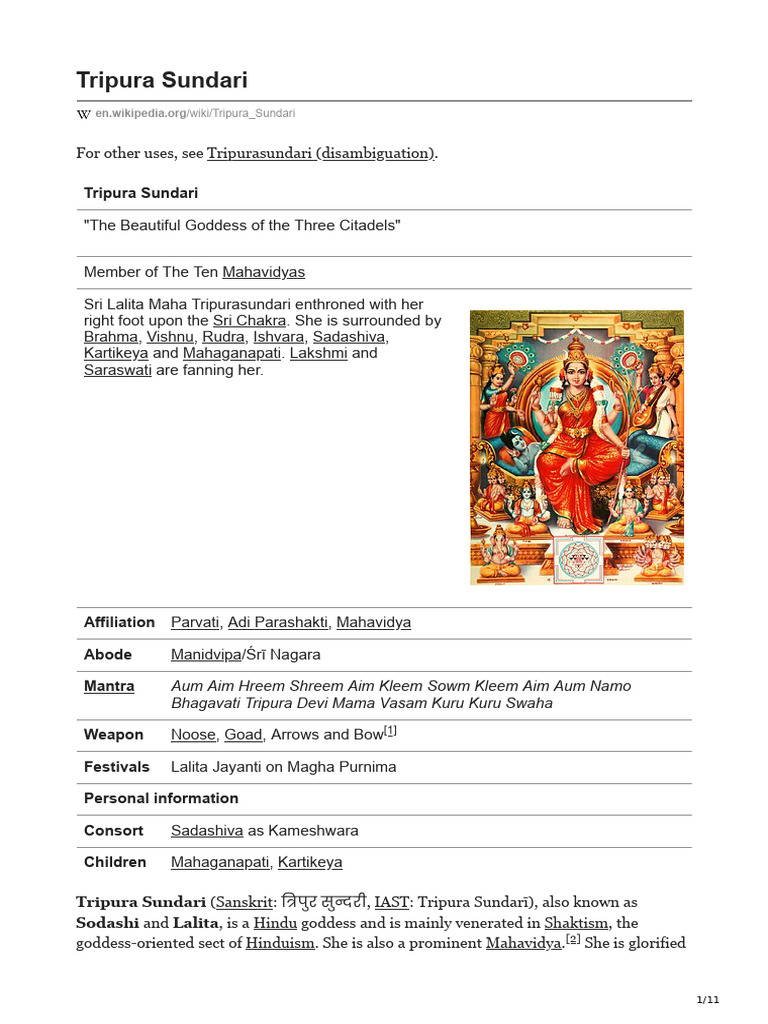 Tripura Sundari | PDF | Hindu Deities | Hindu Tantra