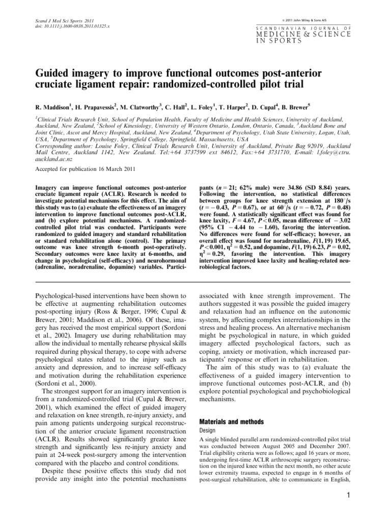 Maddison 2012 | PDF | Randomized Controlled Trial | Knee Maddison 2012 | PDF | Randomized Controlled Trial | Knee