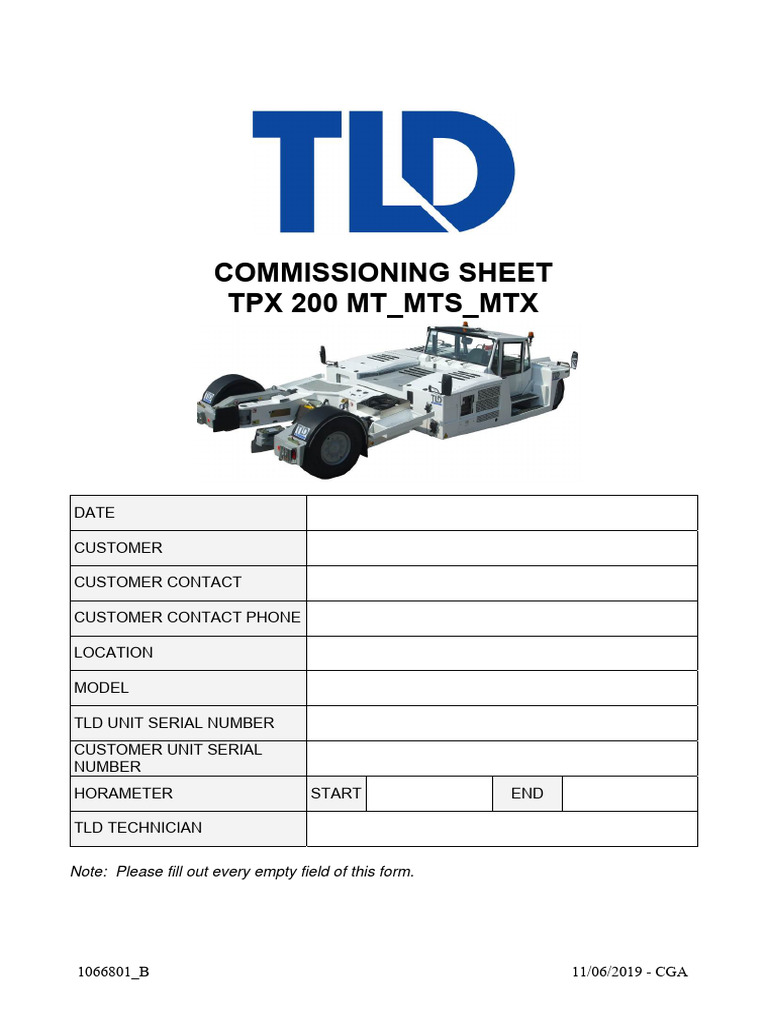 TPX 200 MT Commissioning Sheet | PDF | Valve | Tractor