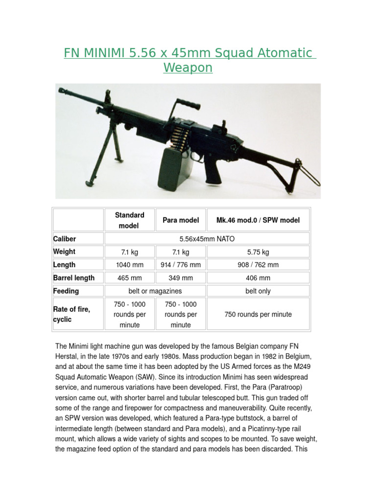 FN Minimi 5.56 Specifications Overview | PDF | Magazine (Firearms ...