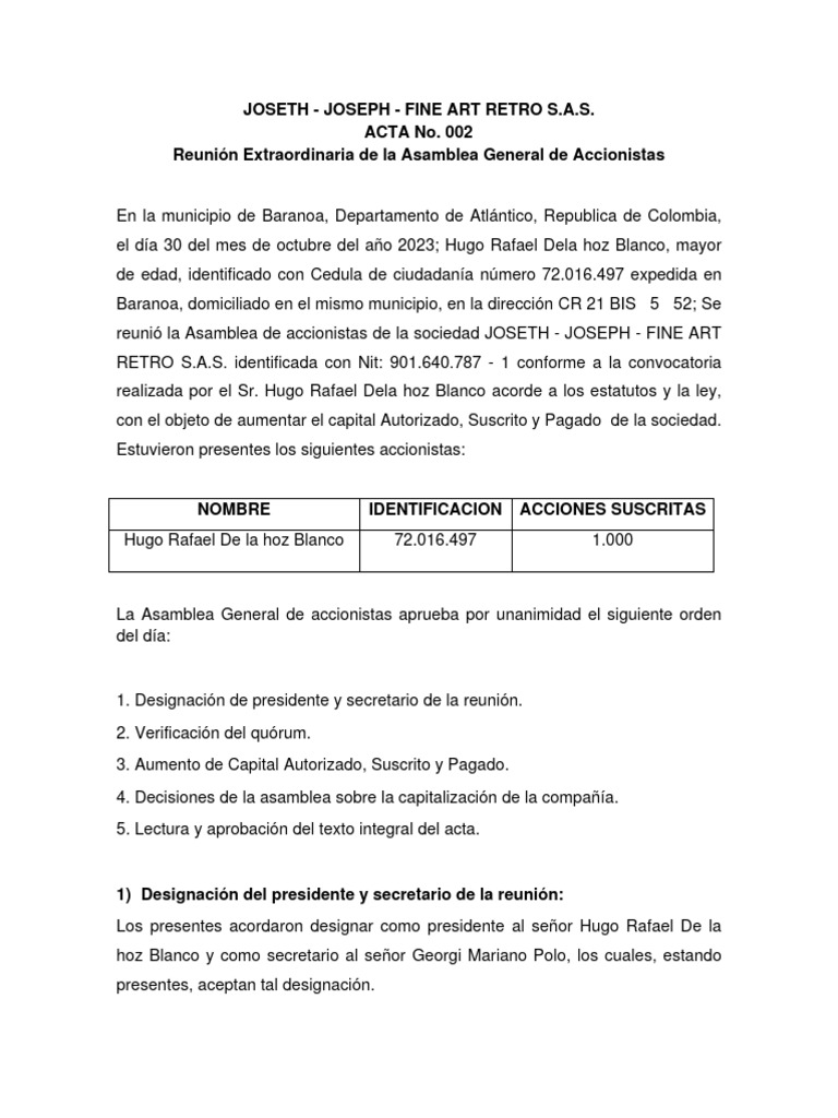 Acta de Aumento de Capital | PDF | Gobierno Acta de Aumento de Capital | PDF | Gobierno