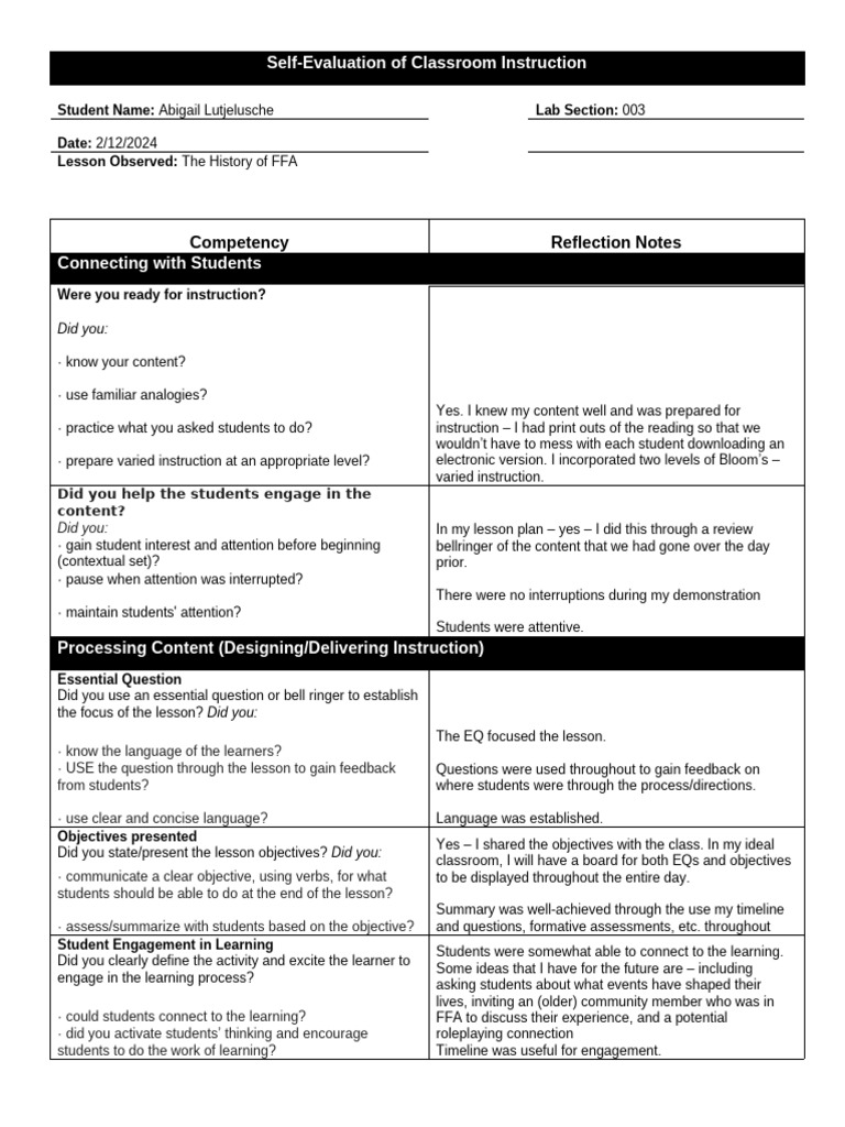 Artifact 12a Lesson Reflections | PDF | Learning | Teaching Method