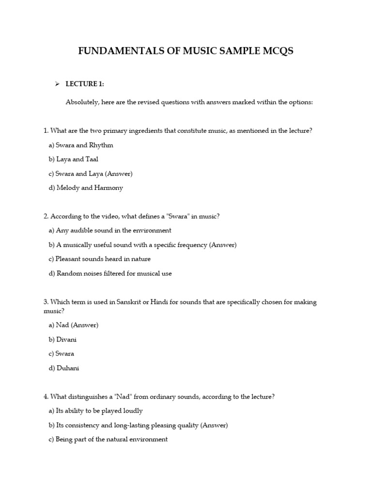 Fundamentals of Music Sample MCQS | PDF | Film Score | Musicology