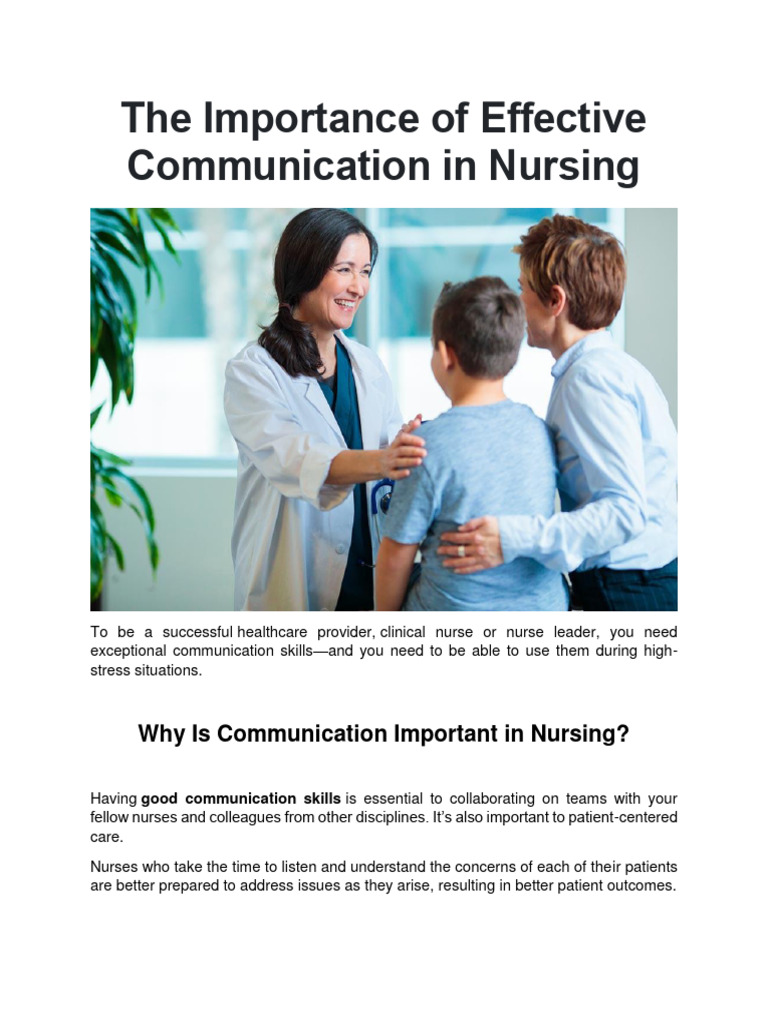 The Importance of Effective Communication in Nursin | PDF | Nursing ...
