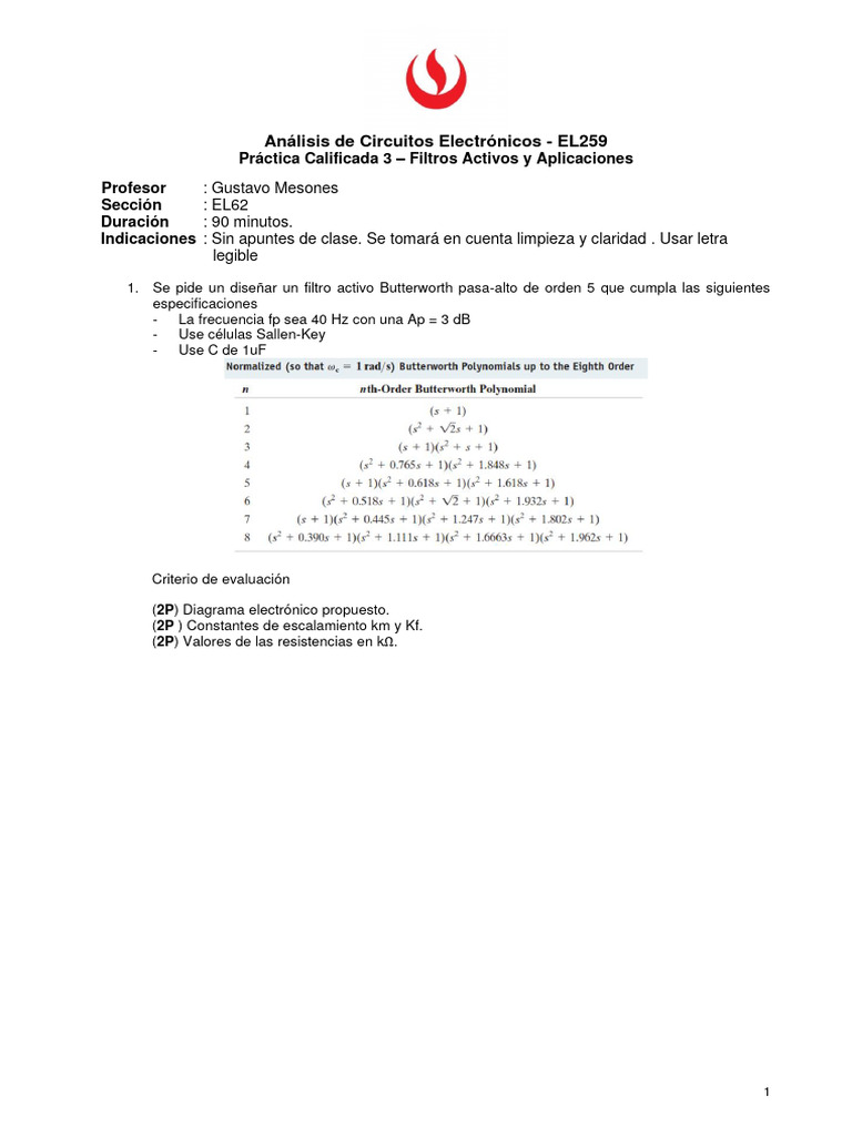 EL259 PC3 Análisis de Circuitos Electrónicos EL62 2023-1 | PDF | Electromagnetismo | Ingeniería ...