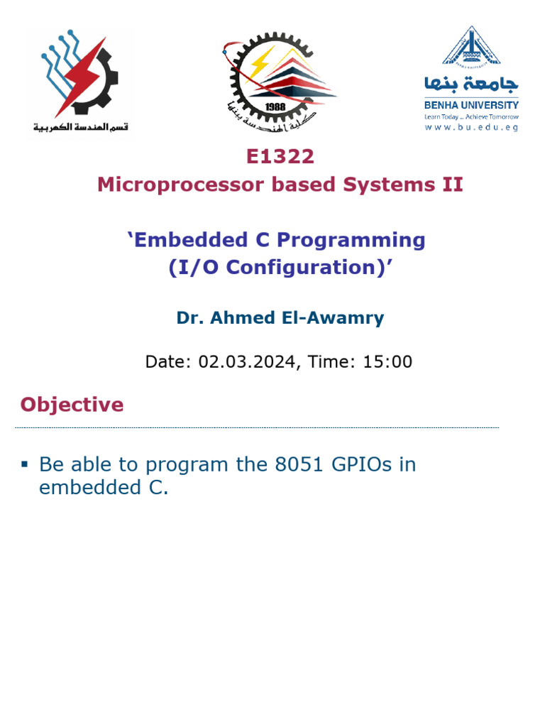 Microprocessorbasedsystems Term Ii Lec4 Embedded C Programming Io Timercounter1 Pdf Integer