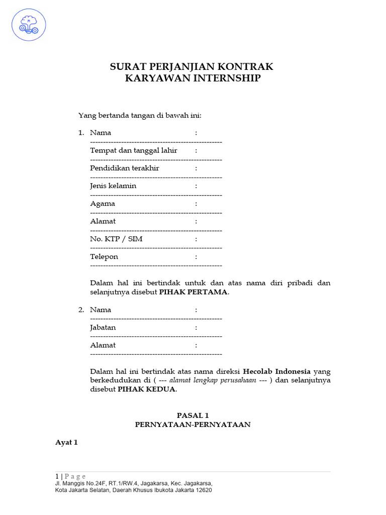 Template Kontrak Internship | PDF