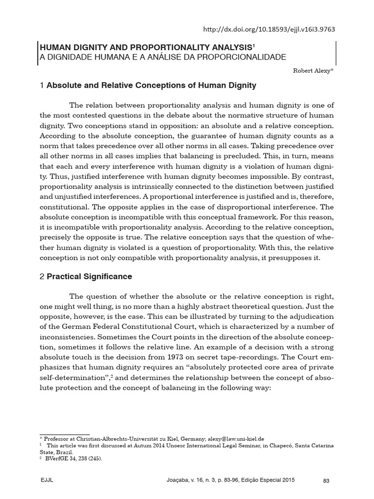ALEXY, Robert. Human Dignity and Proportionality Analysis | PDF ...