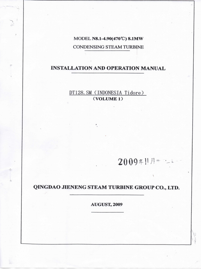 Installation and Operation Manual Turbin (Shandong) VOL 1 | PDF