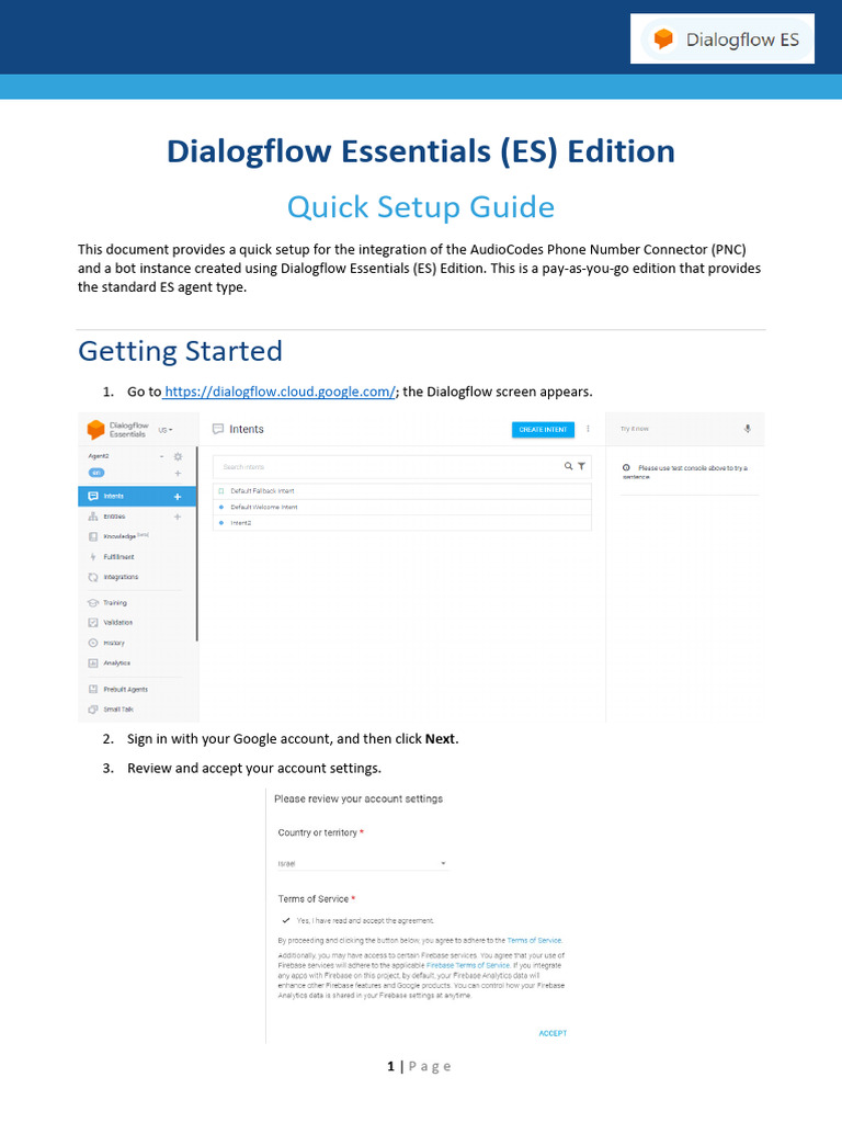 Audiocodes PNC With Dialogflow Es Quick Guide | PDF | Login | Cyberspace
